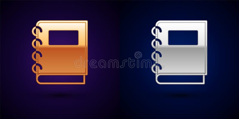 Gold and Silver Notebook Icon Isolated on Black Background. Spiral ...