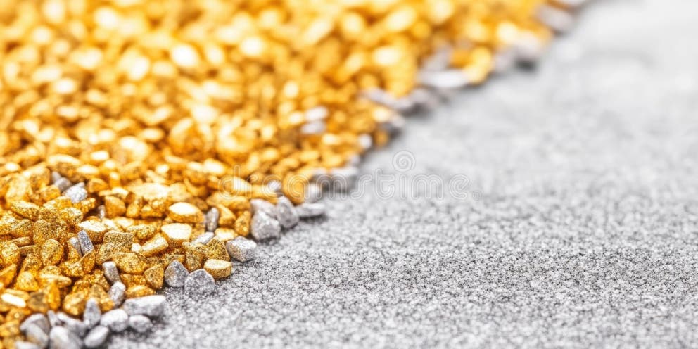 Gold and Silver Nuggets on Contrasting Sand Background Stock Photo ...
