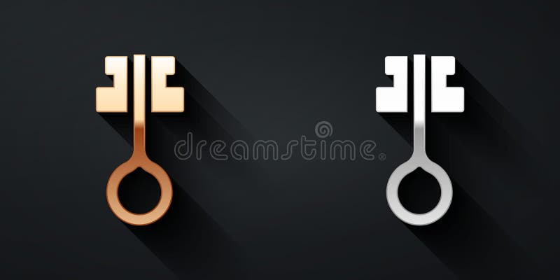 Gold and Silver Old Magic Key Icon Isolated on Black Background. Long ...