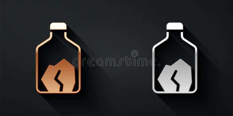 Gold and Silver Ore Mining Icon Isolated on Black Background. Long ...