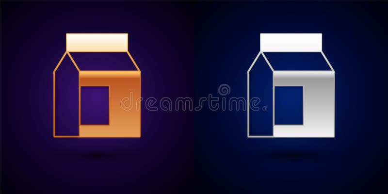 Gold and Silver Paper Package for Milk Icon Isolated on Black ...