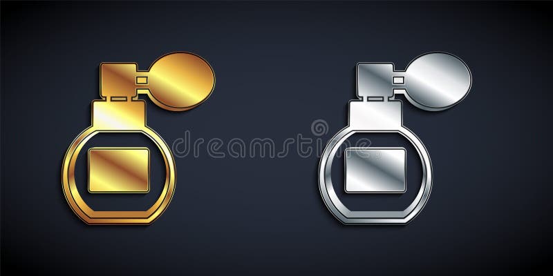 Gold and Silver Perfume Icon Isolated on Black Background. Long Shadow ...