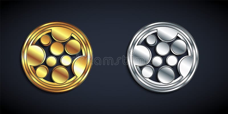 Gold and Silver Pizza Icon Isolated on Black Background. Fast Food Menu ...