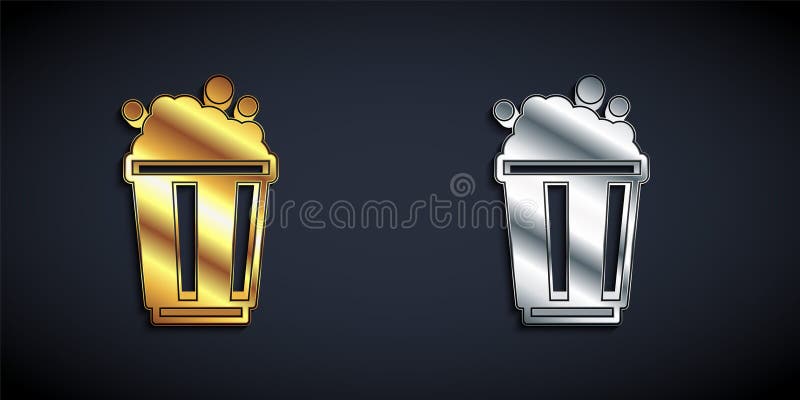 Gold and Silver Popcorn in Cardboard Box Icon Isolated on Black ...