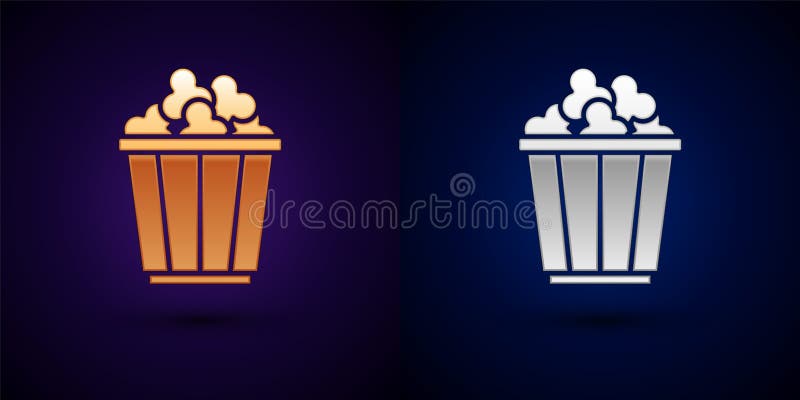 Gold and Silver Popcorn in Cardboard Box Icon Isolated on Black ...