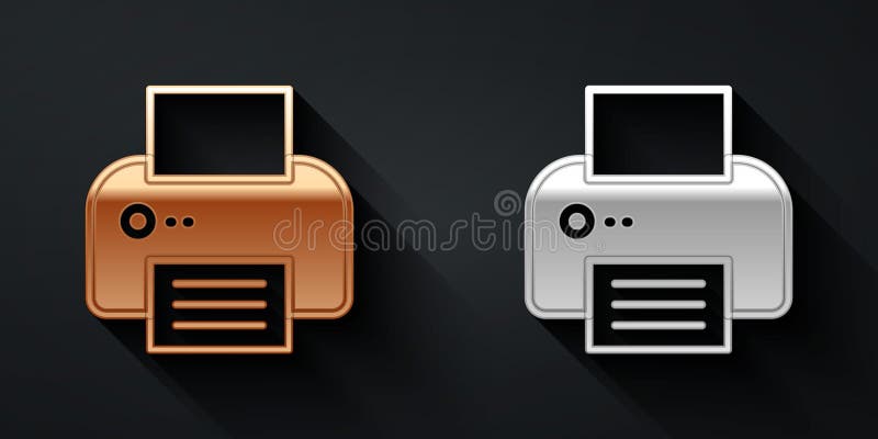 Gold and Silver Printer Icon Isolated on Black Background. Long Shadow ...