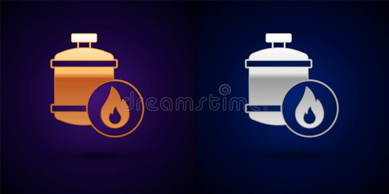 Gold and Silver Propane Gas Tank Icon Isolated on Black Background ...