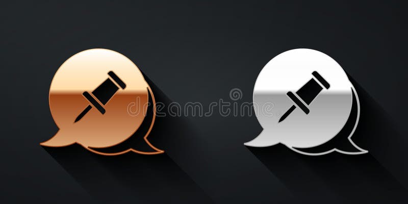 Gold and Silver Push Pin Icon Isolated on Black Background. Thumbtacks ...