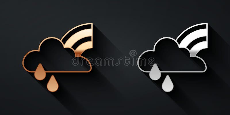 Gold and Silver Rainbow with Cloud and Rain Icon Isolated on Black ...