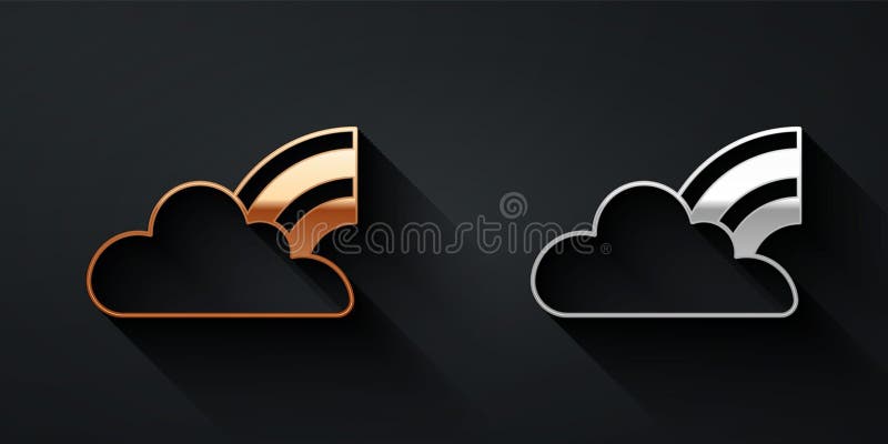 Gold and Silver Rainbow with Clouds Icon Isolated on Black Background ...