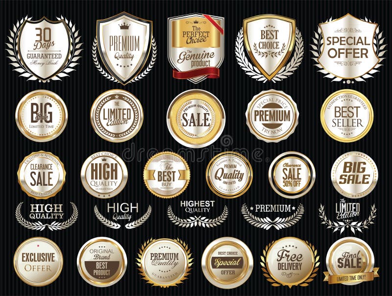 Gold and Silver Retro Vintage Badges Collection Stock Illustration ...