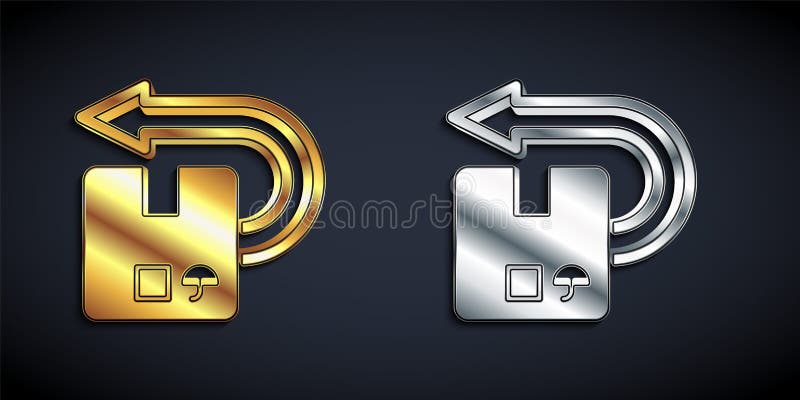 Gold and Silver Return Cardboard Box Icon Isolated on Black Background ...