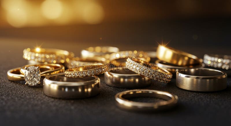 Gold and Silver Rings Collection with Diamonds Stock Illustration ...