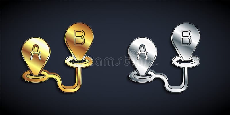 Gold and Silver Route Location Icon Isolated on Black Background. Map ...