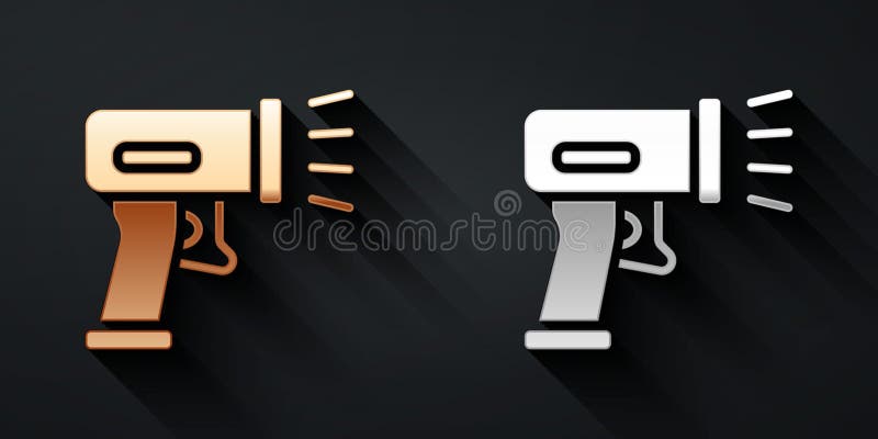 Gold and Silver Scanner Scanning Bar Code Icon Isolated on Black ...