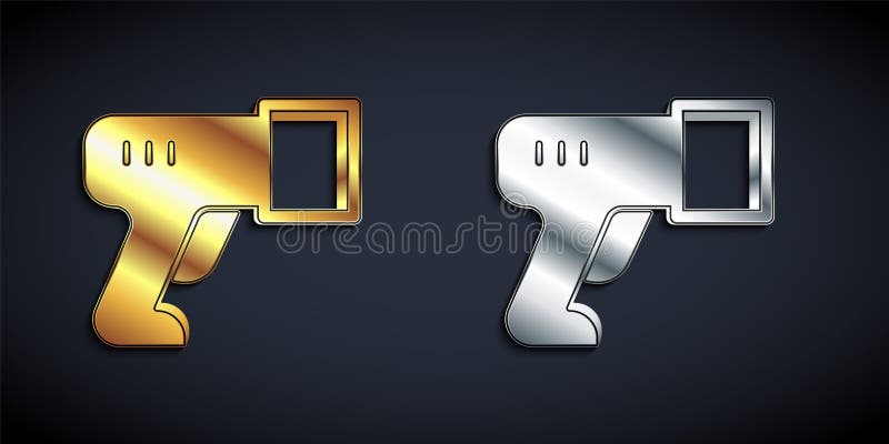 Gold and Silver Scanner Scanning Bar Code Icon Isolated on Black ...