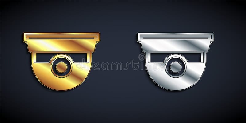 Gold and Silver Security Camera Icon Isolated on Black Background. Long ...