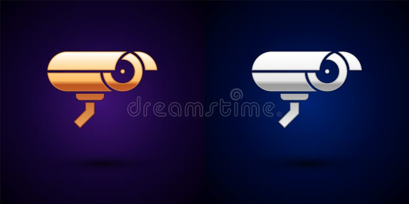 Gold and Silver Security Camera Icon Isolated on Black Background ...