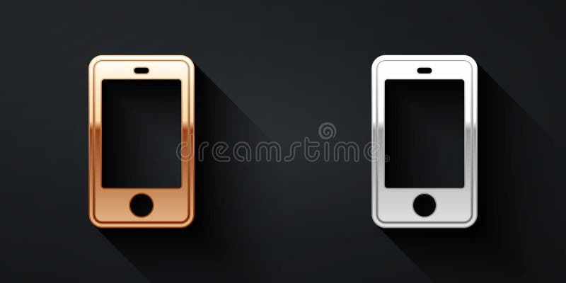 Gold and Silver Smartphone, Mobile Phone Icon Isolated on Black ...