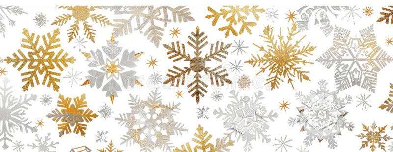 Gold and Silver Snowflakes on White Background, Seamless Pattern Stock ...