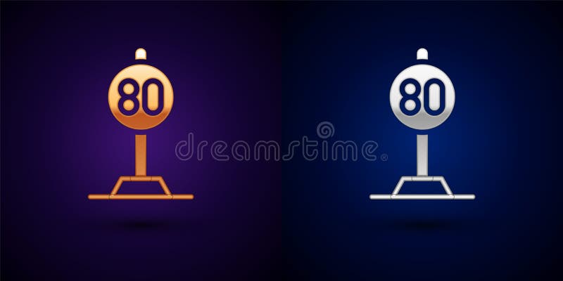 Gold and Silver Speed Limit Traffic Sign 80 Km Icon Isolated on Black ...