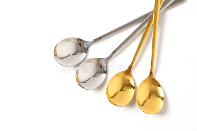 Gold Silver Spoons on White Stock Image - Image of isolated, stainless ...