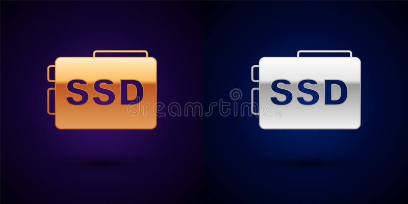 Gold and Silver SSD Card Icon Isolated on Black Background. Solid State ...