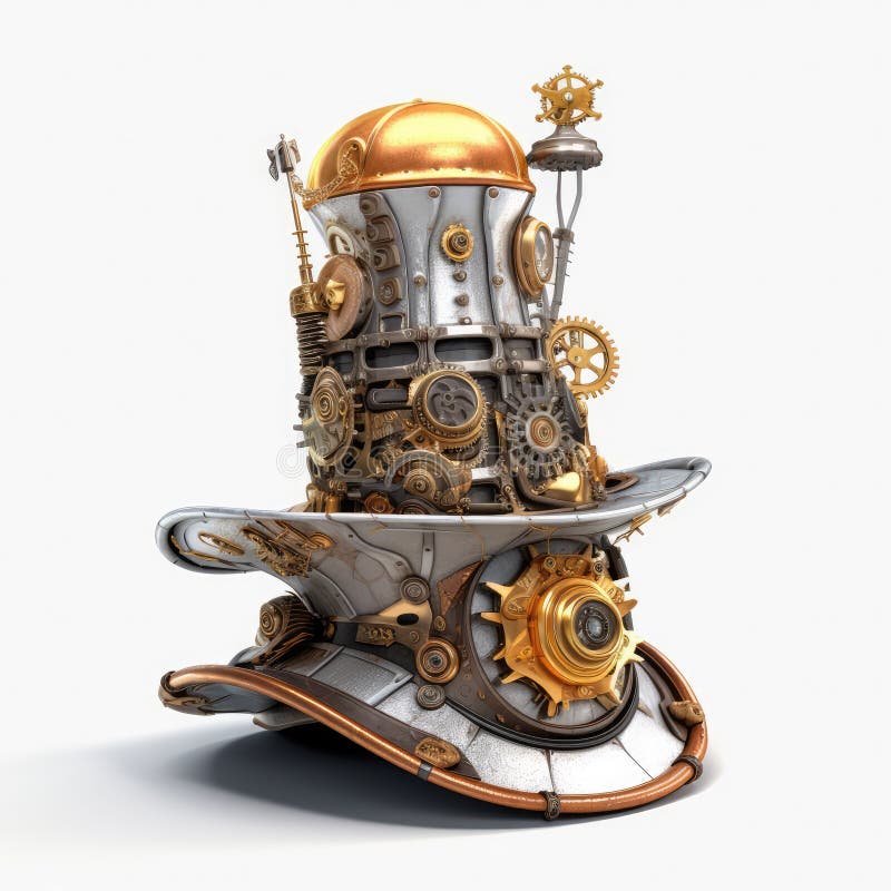 Gold and Silver Steampunk Hat on White Background. Generative AI Stock ...