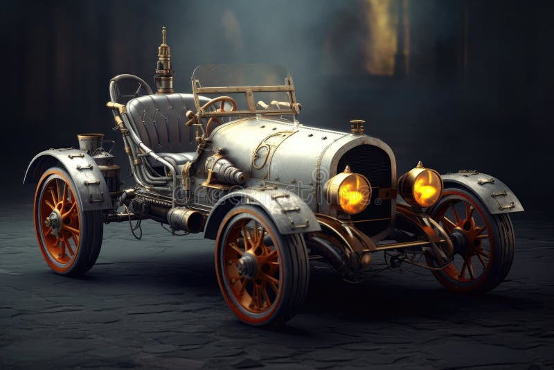 Gold Silver Steampunk Style Car Smoky Grey Spark. Generative AI Stock ...