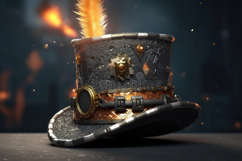 Gold Silver Steampunk Style Hat on Smoky Grey Background Spark ...