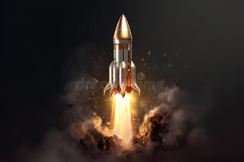 Gold Silver Steampunk Style Rocket Smoky Grey Spark. Generative AI ...