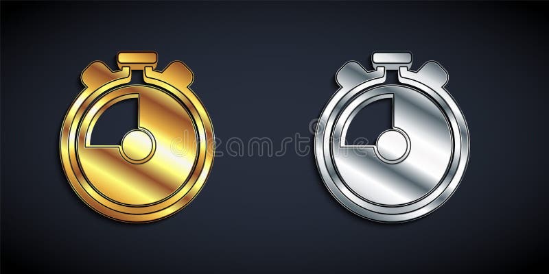 Gold and Silver Stopwatch Icon Isolated on Black Background. Time Timer ...