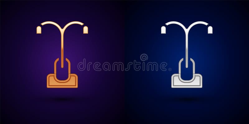 Gold and Silver Street Light System Icon Isolated on Black Background ...