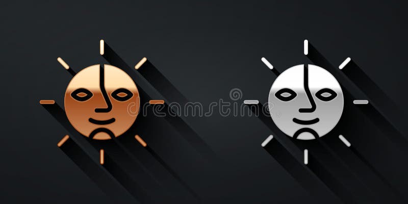 Gold and Silver Sun Icon Isolated on Black Background. Long Shadow ...