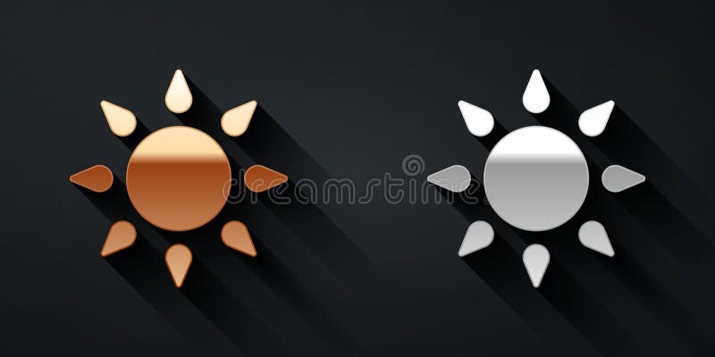 Gold and Silver Sun Icon Isolated on Black Background. Long Shadow ...