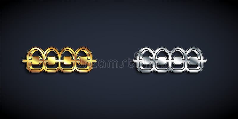 Gold and Silver Teeth with Braces Icon Isolated on Black Background ...