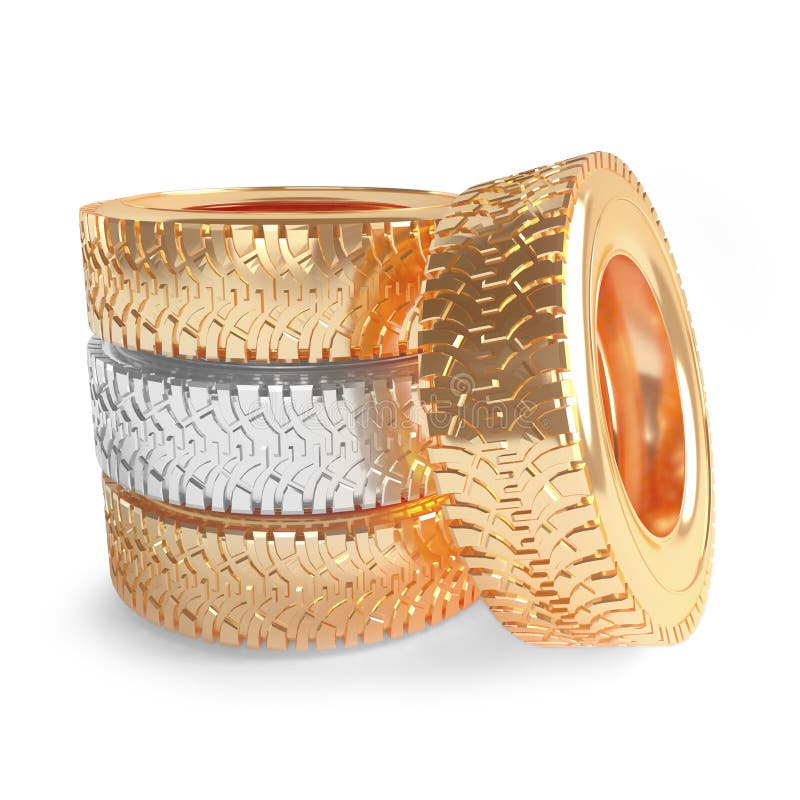 Gold and Silver Tires on a White Background. Stock Illustration ...