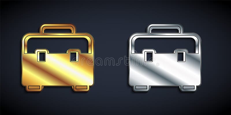 Gold and Silver Toolbox Icon Isolated on Black Background. Tool Box ...