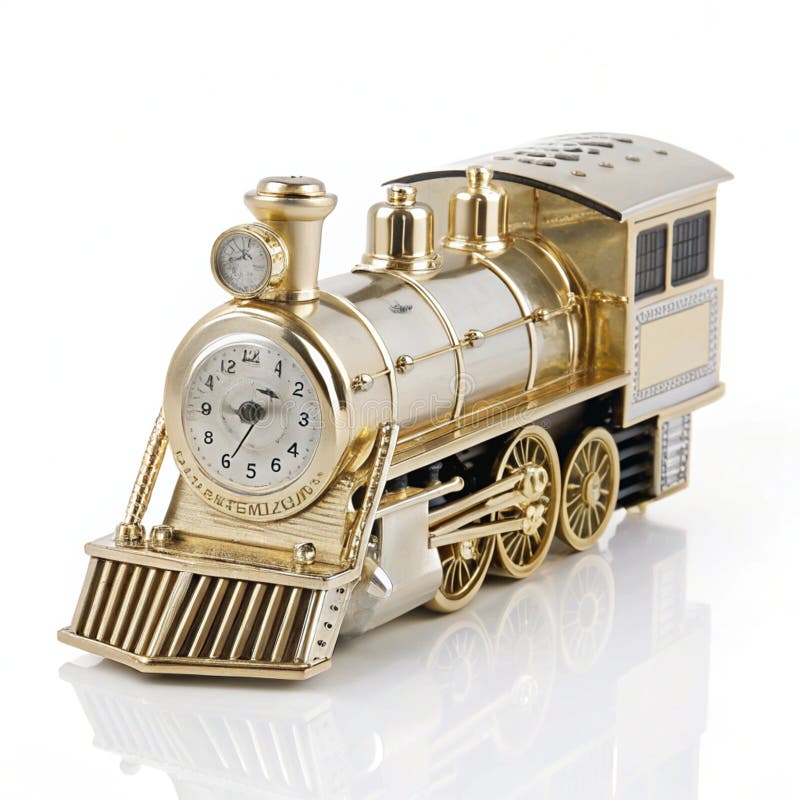 Gold and Silver Train Engine with Clock Stock Illustration ...