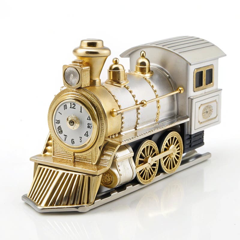Gold and Silver Train Engine with Clock Stock Illustration ...
