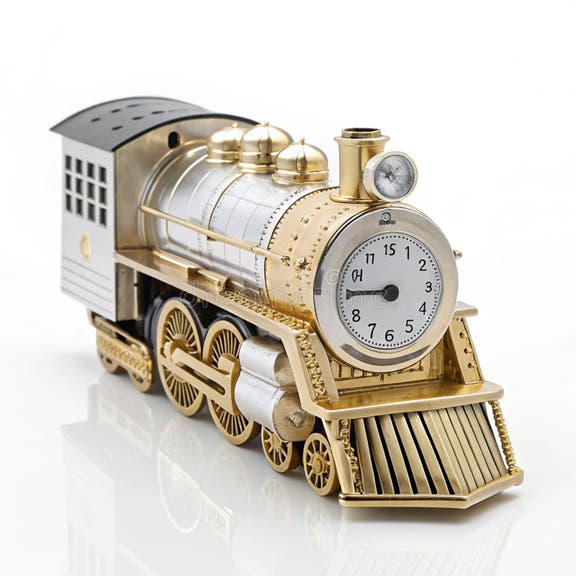 Gold and Silver Train Engine with Clock Stock Illustration ...