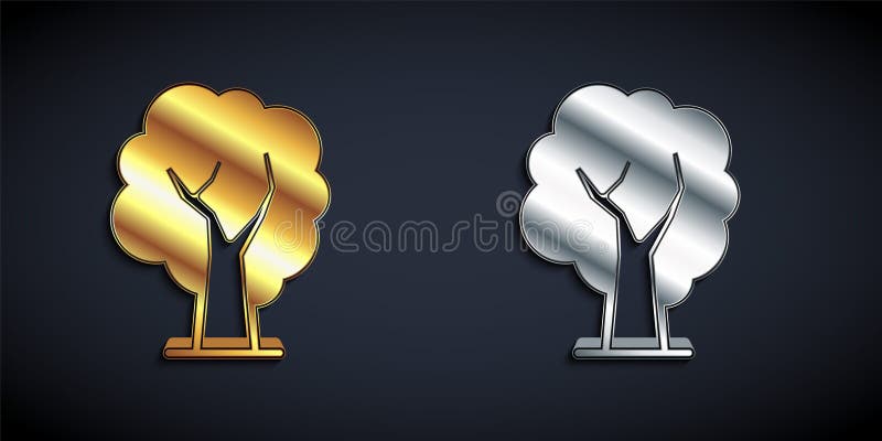 Gold and Silver Tree Icon Isolated on Black Background. Forest Symbol ...