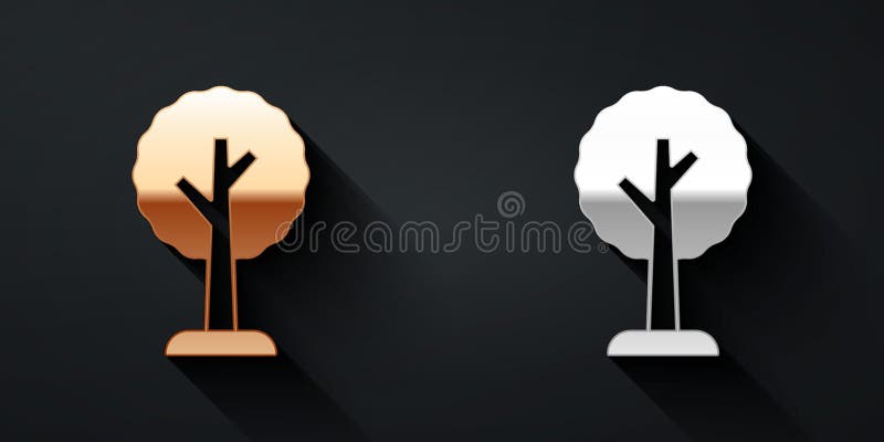 Gold and Silver Tree Icon Isolated on Black Background. Forest Symbol ...