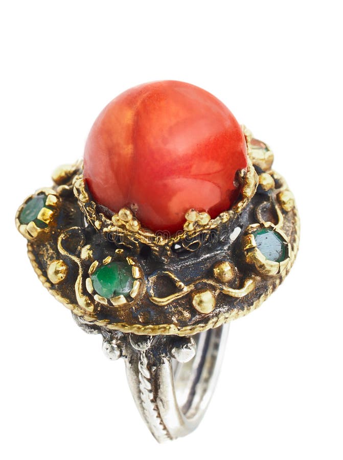 Gold and Silver Turkish Ottoman Ring with Coral Stock Photo - Image of ...