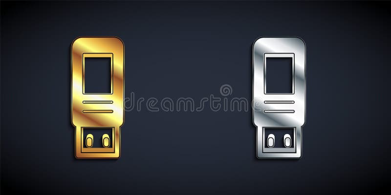 Gold and Silver USB Flash Drive Icon Isolated on Black Background. Long ...