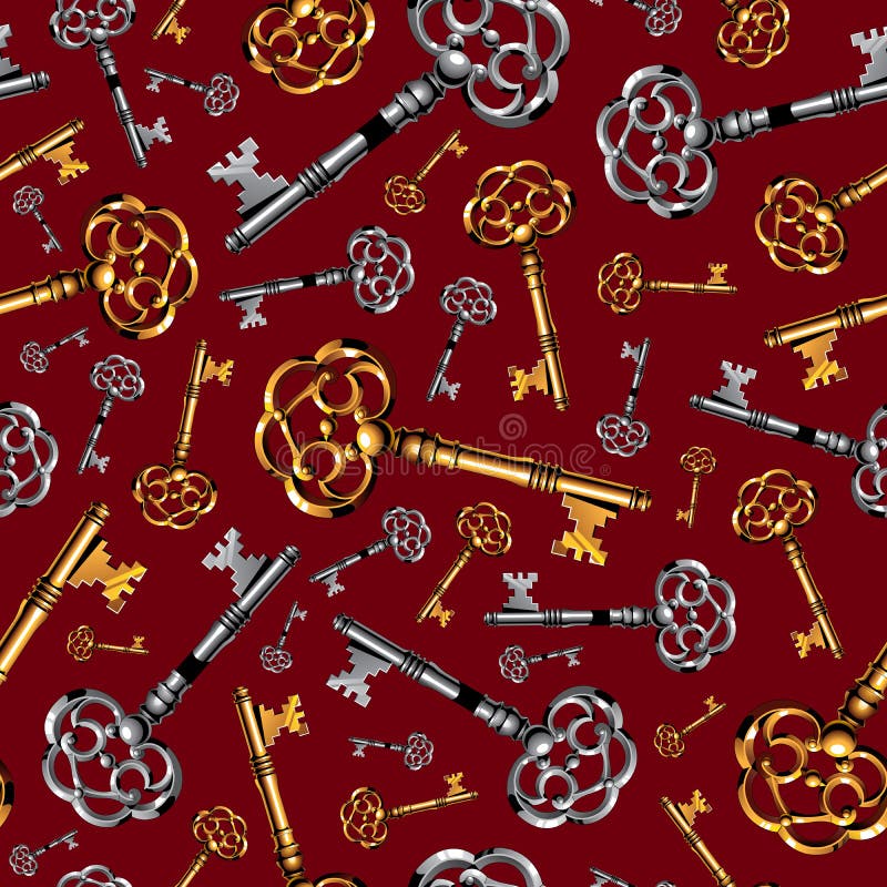 Gold and Silver Vintage Keys on Dark Red Stock Vector - Illustration of ...