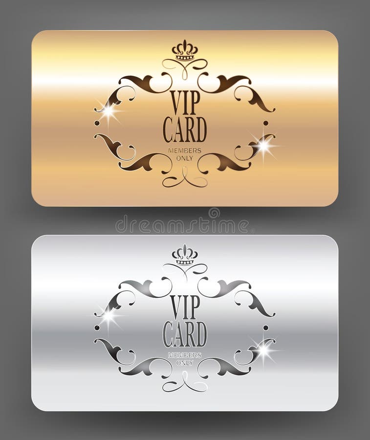 Gold and silver VIP cards stock vector. Illustration of identification ...