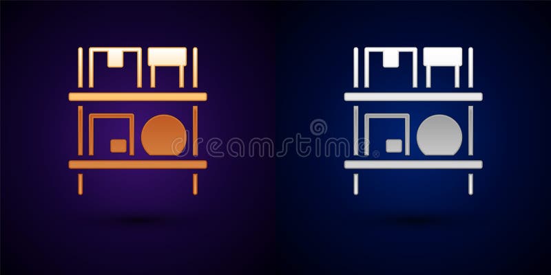 Gold and Silver Warehouse Interior with Boxes on Racks Icon Isolated on ...