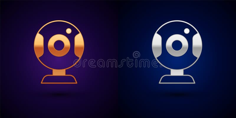 Gold and Silver Web Camera Icon Isolated on Black Background. Chat ...