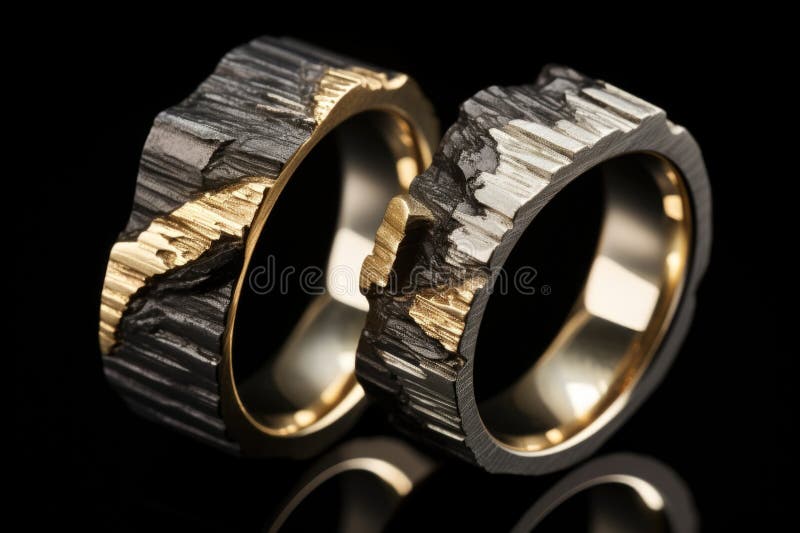 Gold and Silver Wedding Rings on a Jagged Obsidian Stone Stock Image ...